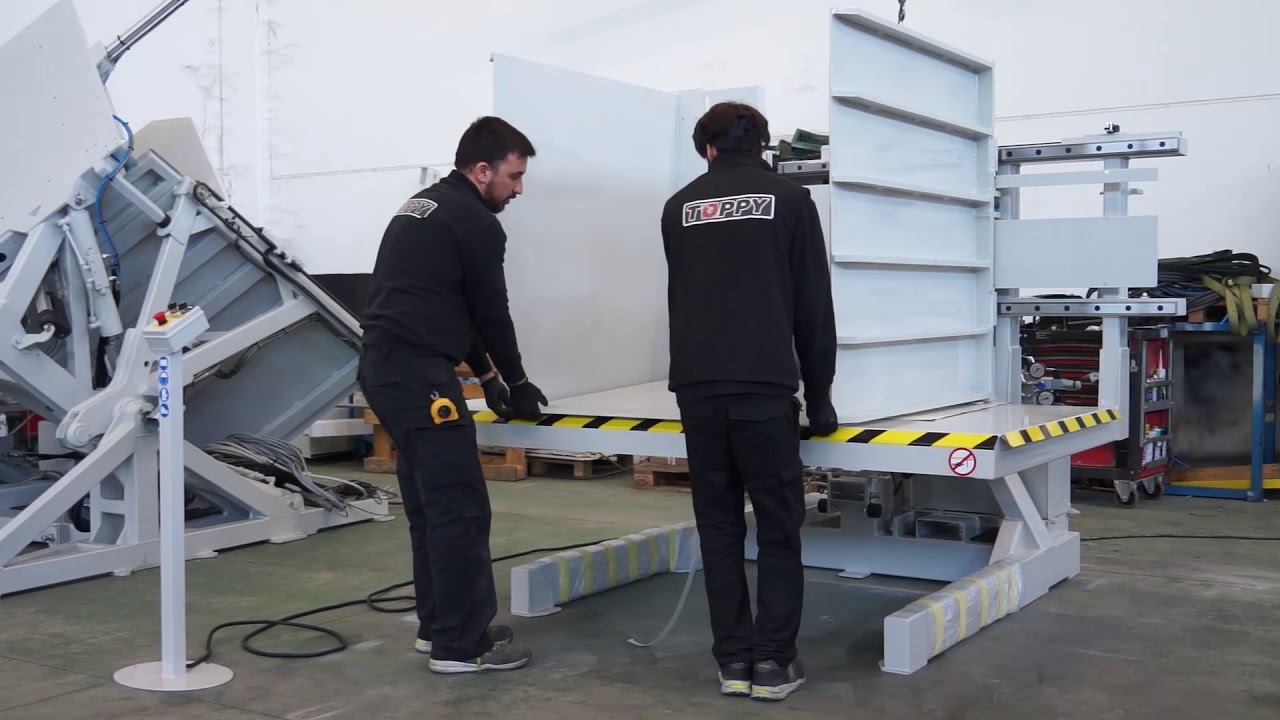Pallet Turning Inverter - Floor Level Unpacking - orbital stretch wrapper